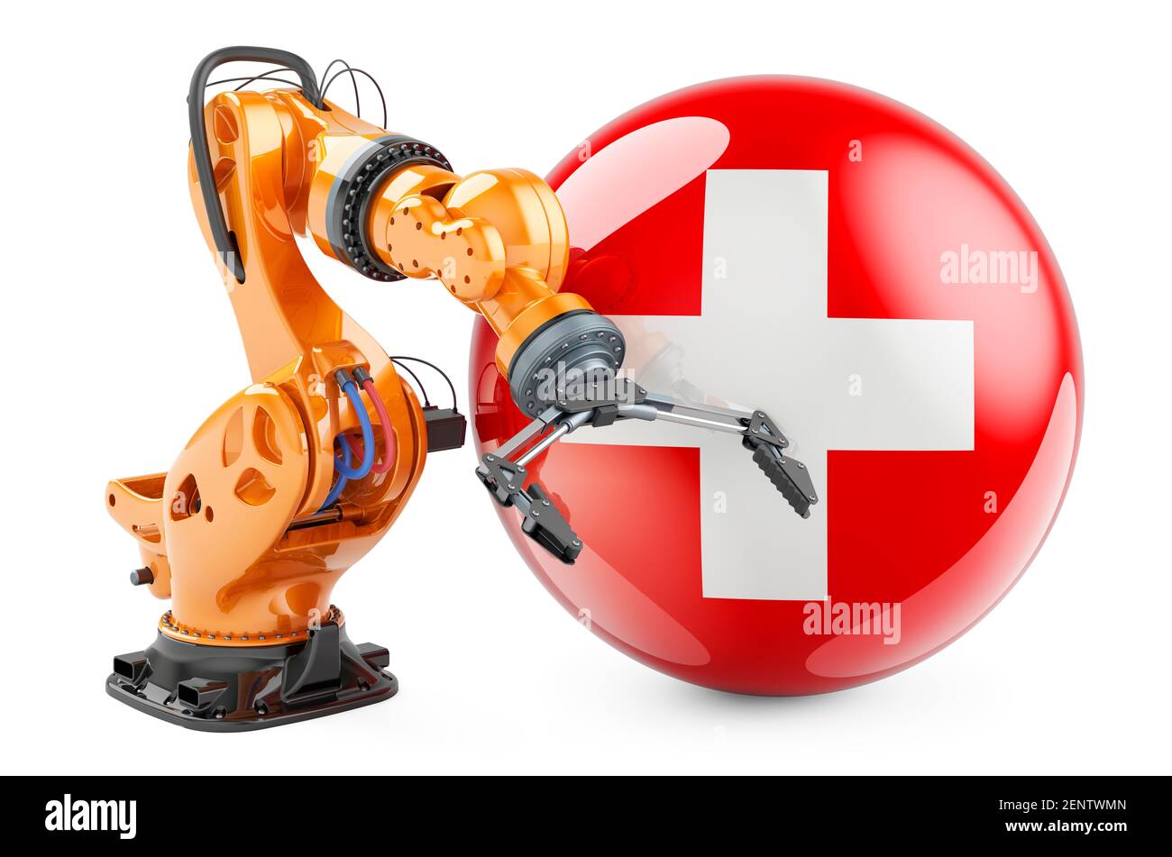 Robotic arm with Swiss flag. Modern technology, industry and production ...