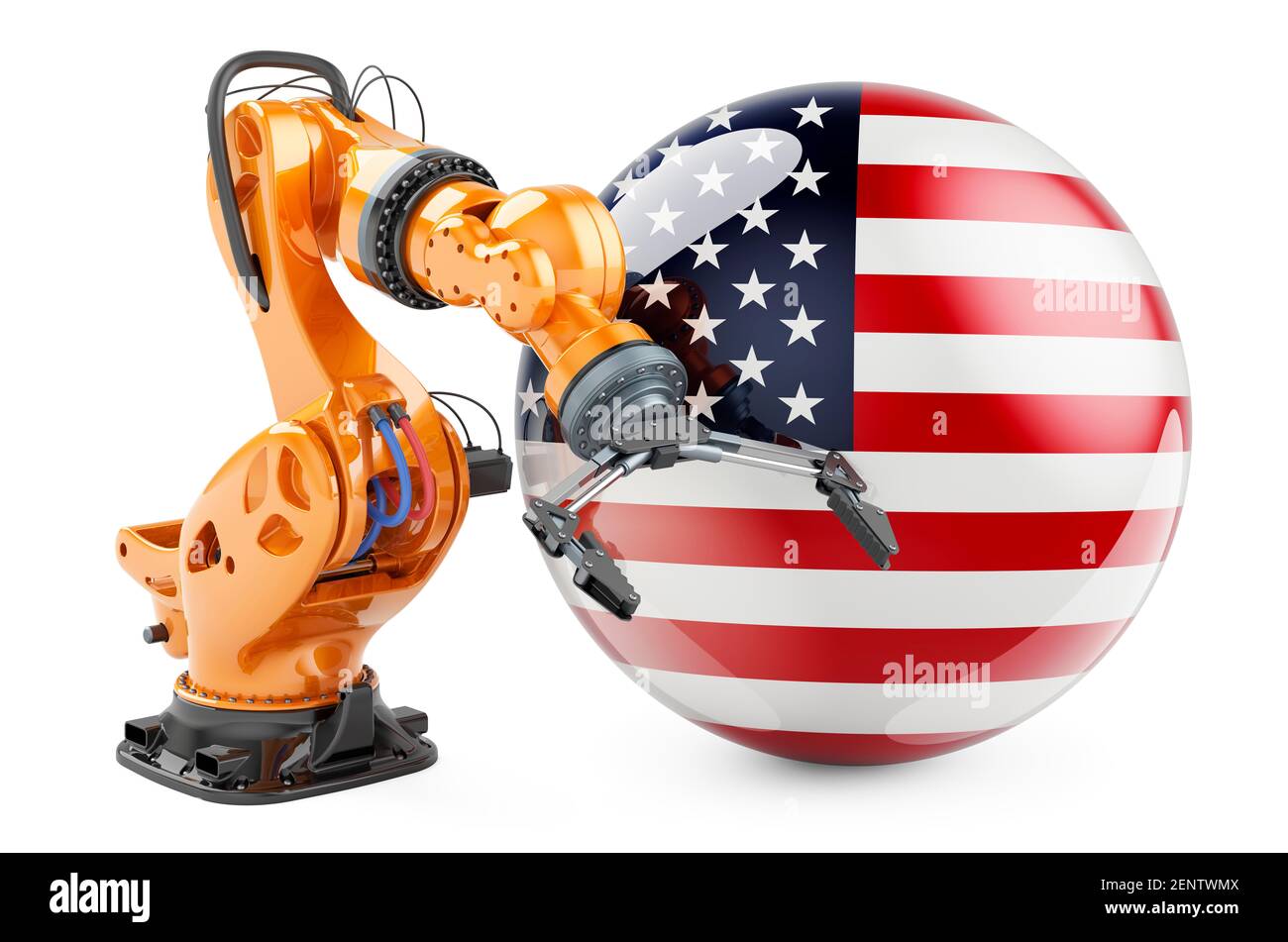Robotic arm with the United States flag. Modern technology, industry ...