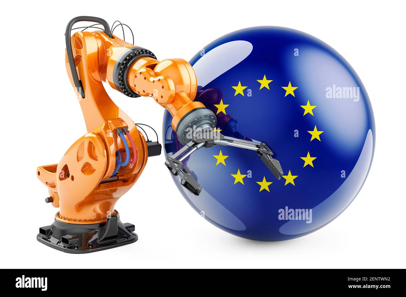 Robotic arm with the European Union flag. Modern technology, industry ...