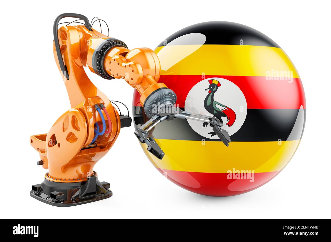 Robotic arm with Ugandan flag. Modern technology, industry and ...