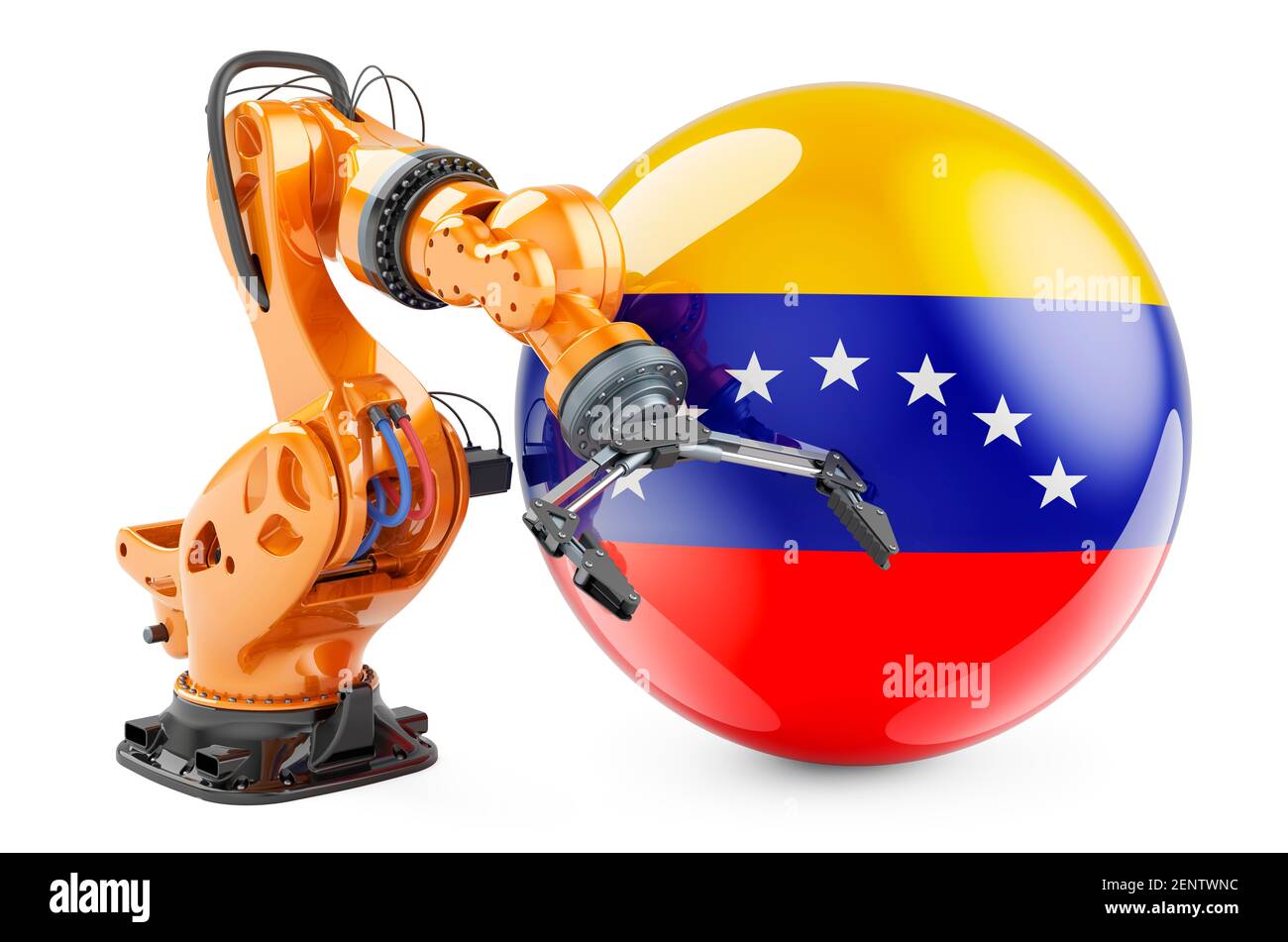 Robotic arm with Venezuelan flag. Modern technology, industry and ...
