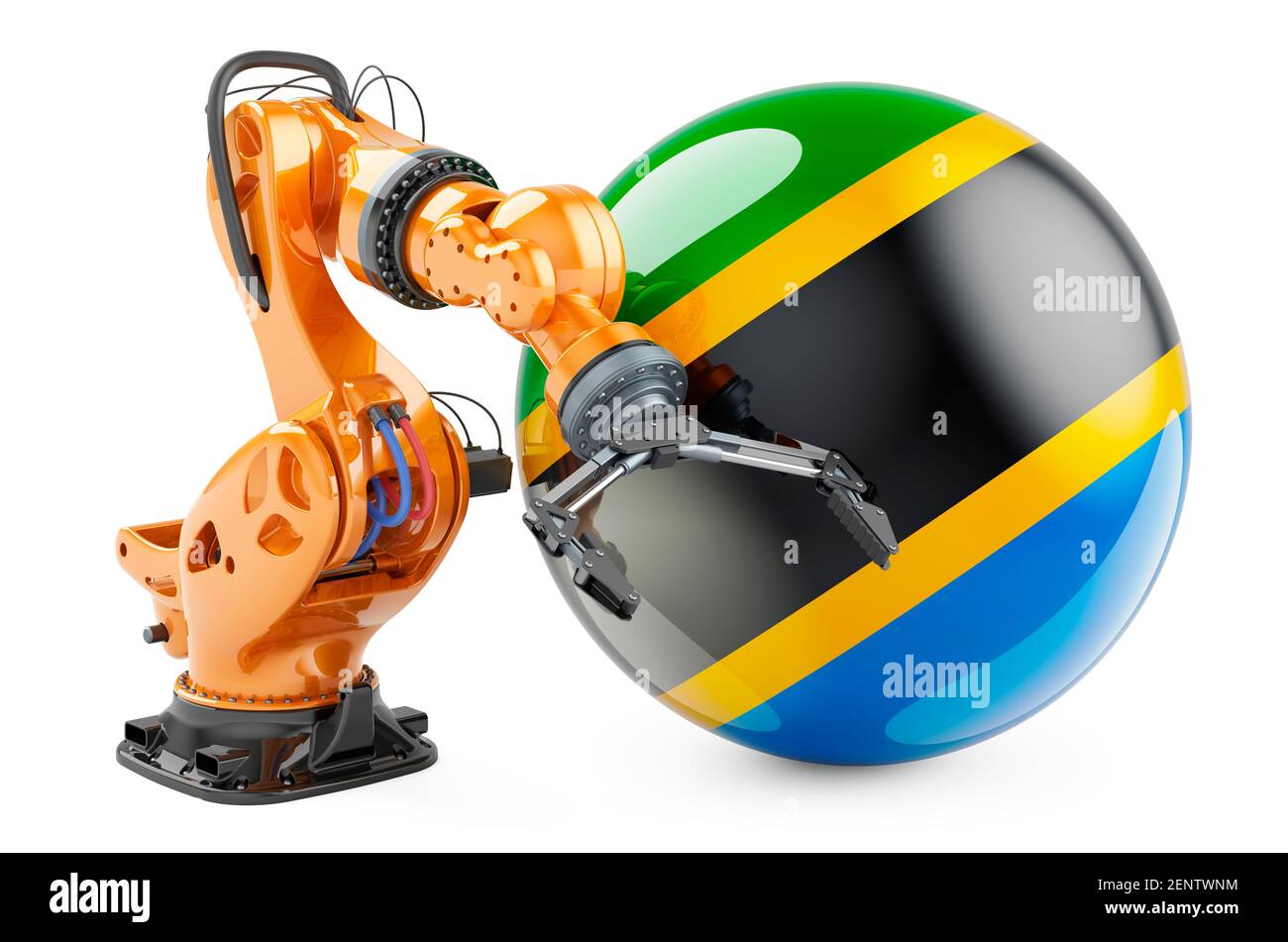 Robotic arm with Tanzanian flag. Modern technology, industry and ...