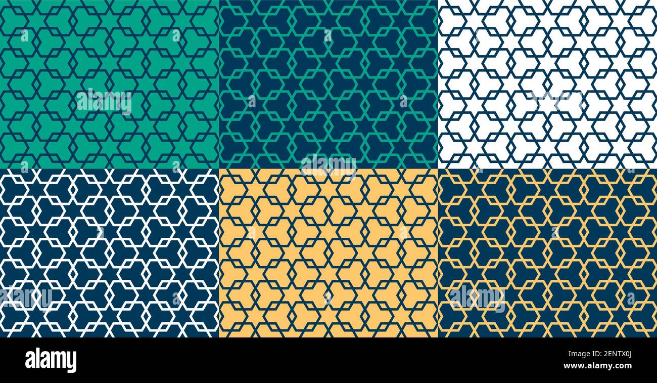 Set of six geometric islamic seamless pattern for decoration greeting ...