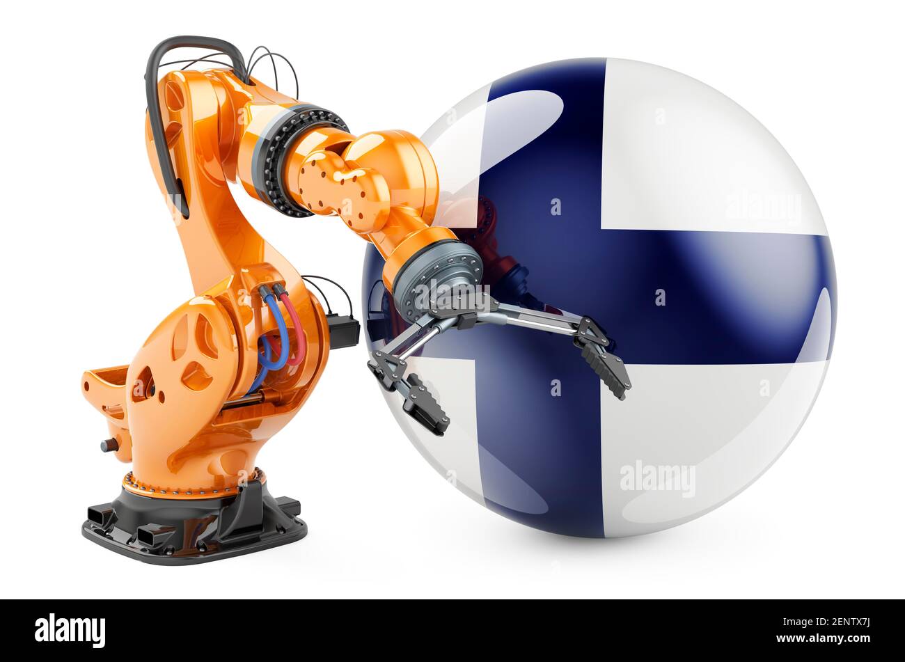 Robotic arm with Finnish flag. Modern technology, industry and ...