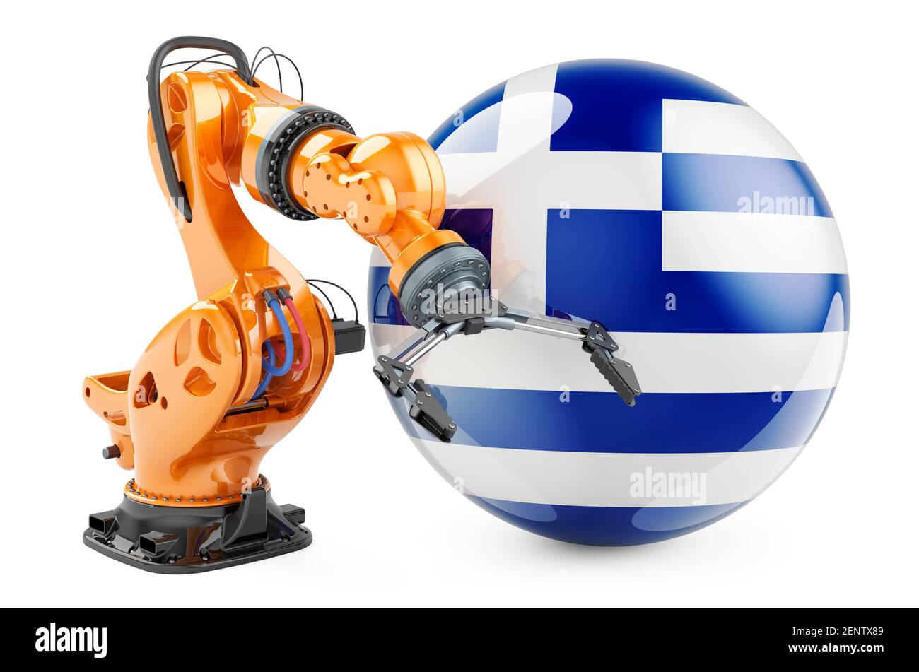 Robotic arm with Greek flag. Modern technology, industry and production ...