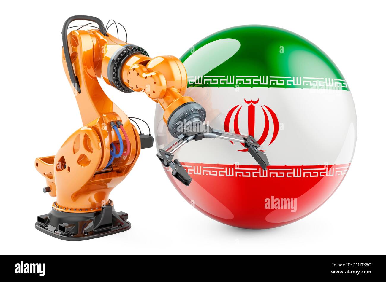 Robotic arm with Iranian flag. Modern technology, industry and ...