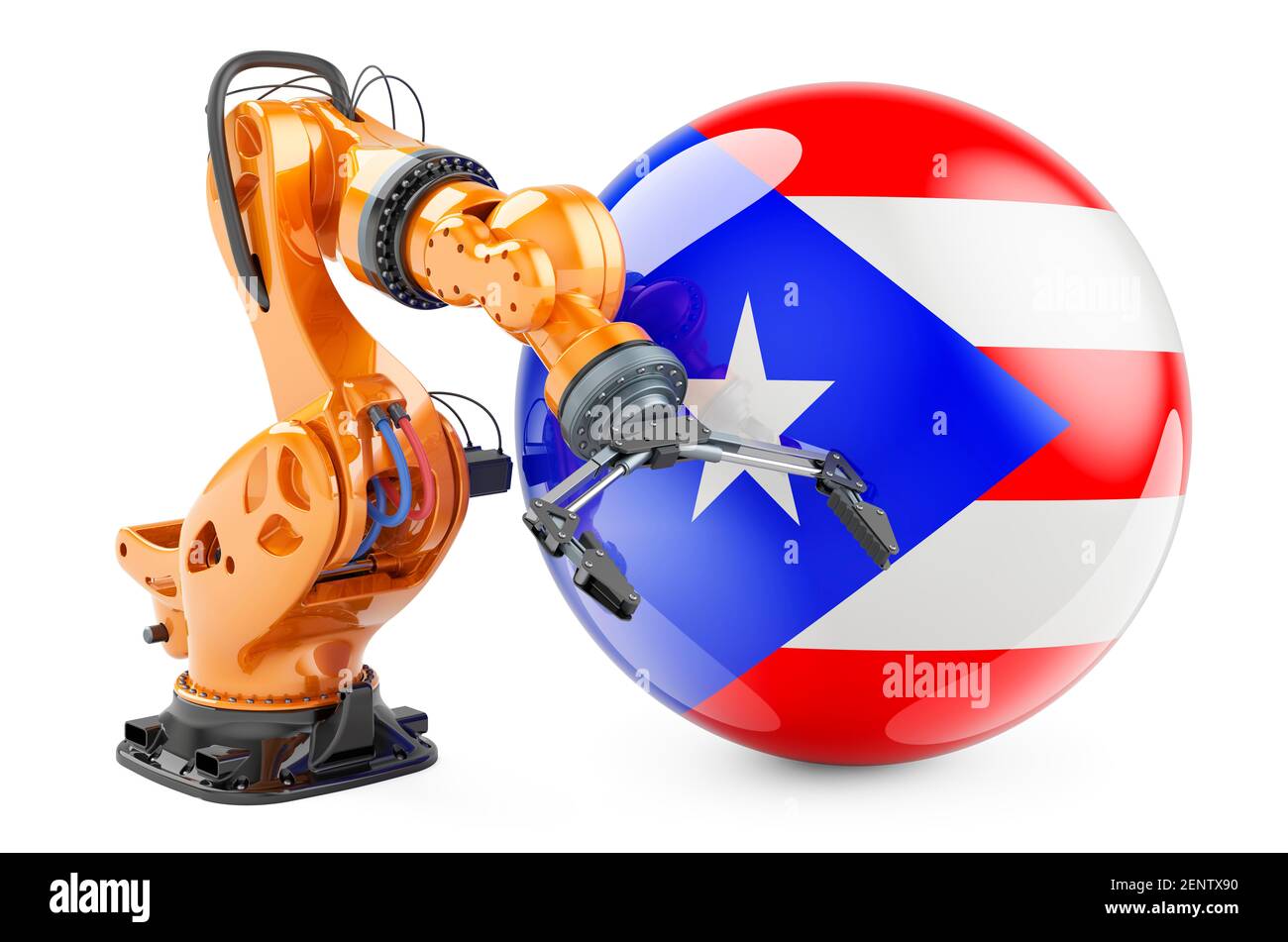 Robotic arm with Puerto Rican flag. Modern technology, industry and ...