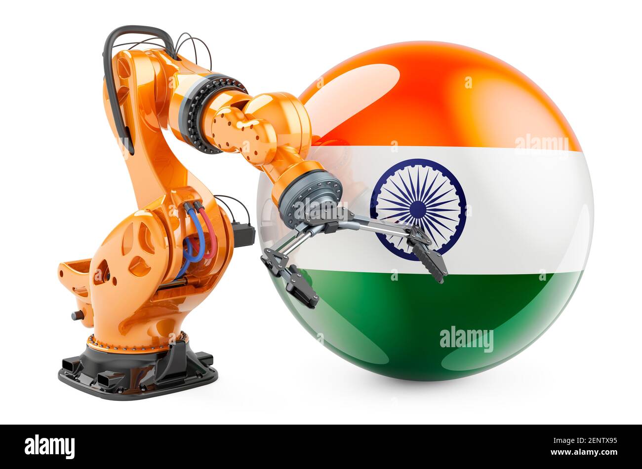 Robotic arm with Indian flag. Modern technology, industry and ...