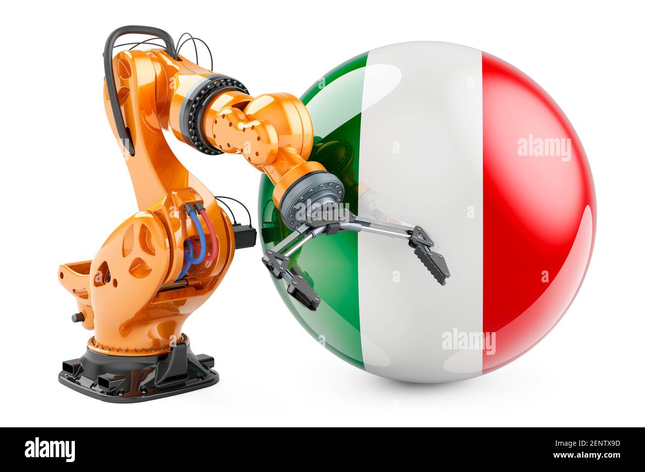 Robotic arm with Italian flag. Modern technology, industry and ...