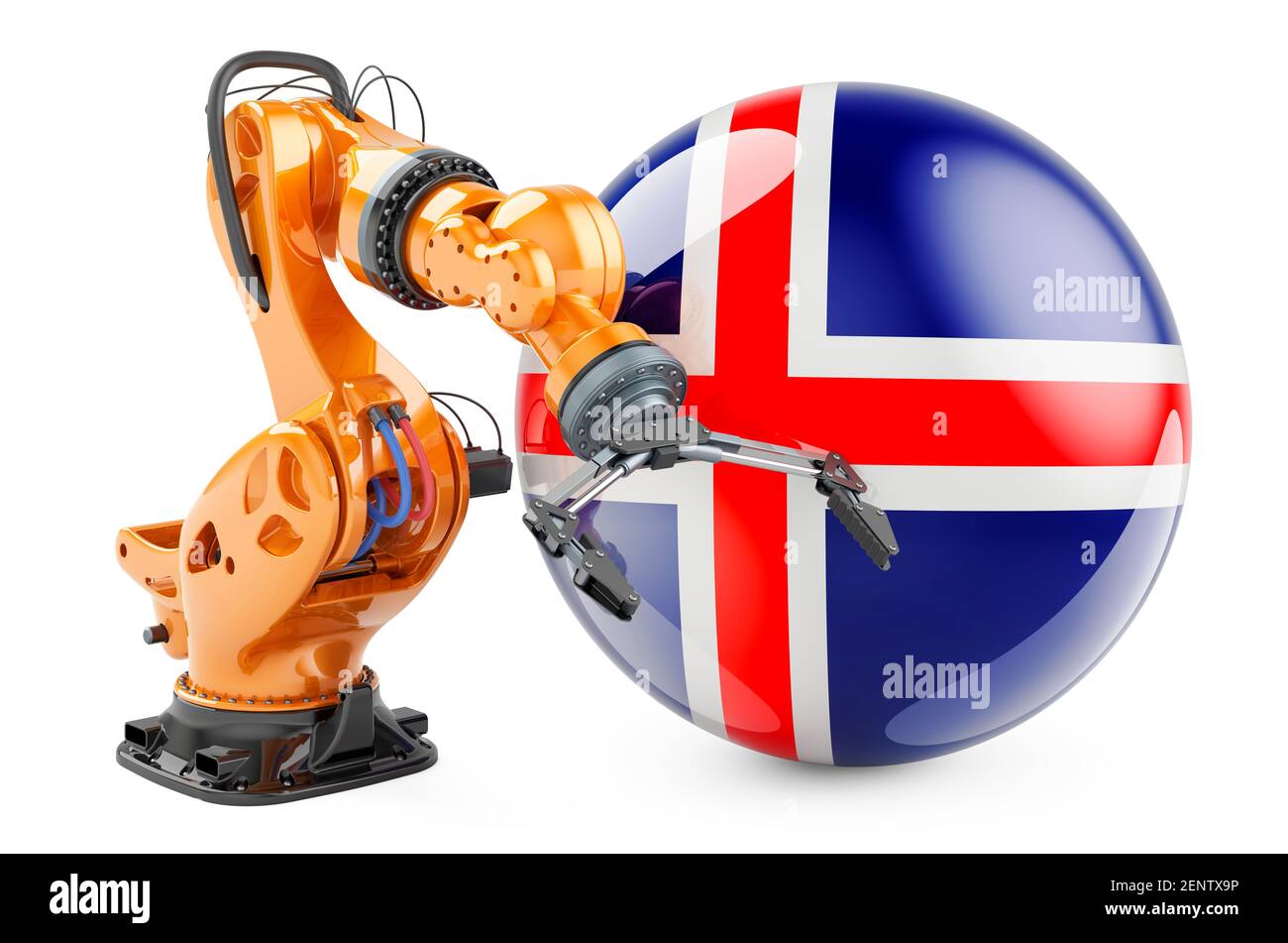 Robotic arm with Icelandic flag. Modern technology, industry and ...