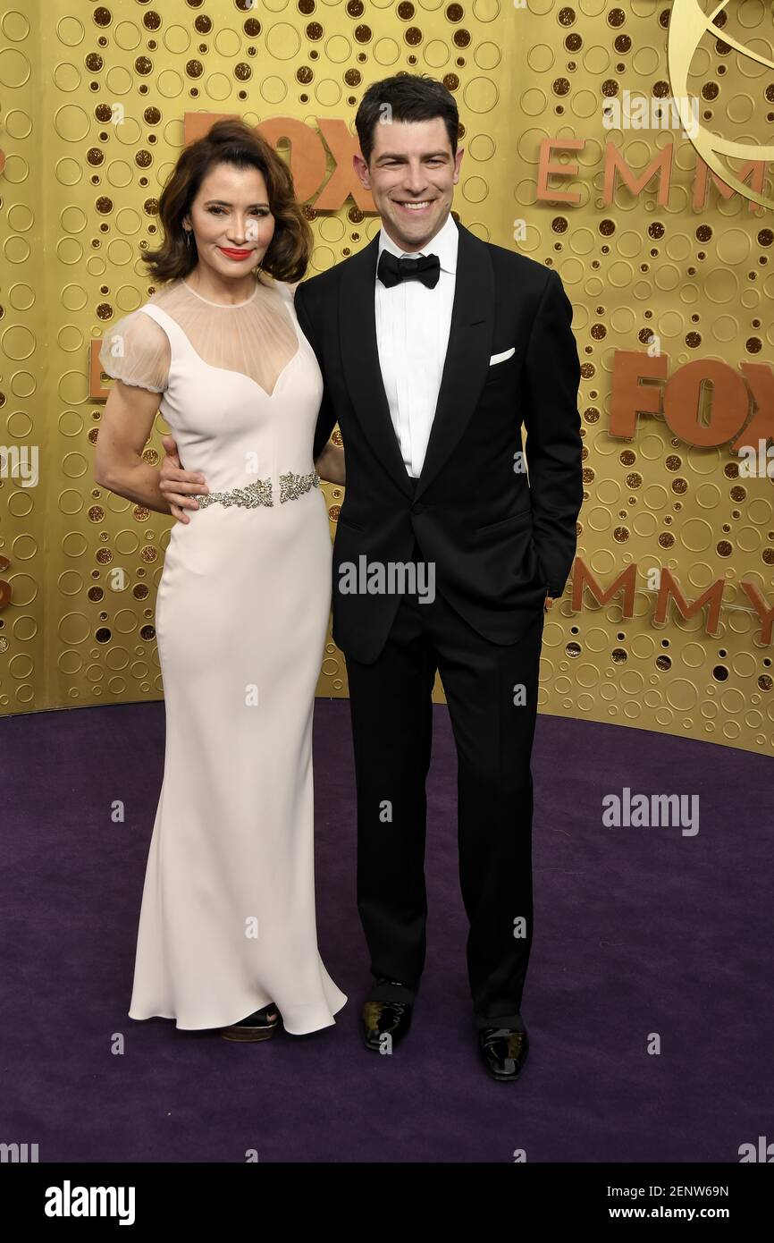 Tess Sanchez and Max Greenfield at the 71st Primetime Emmy Awards held ...