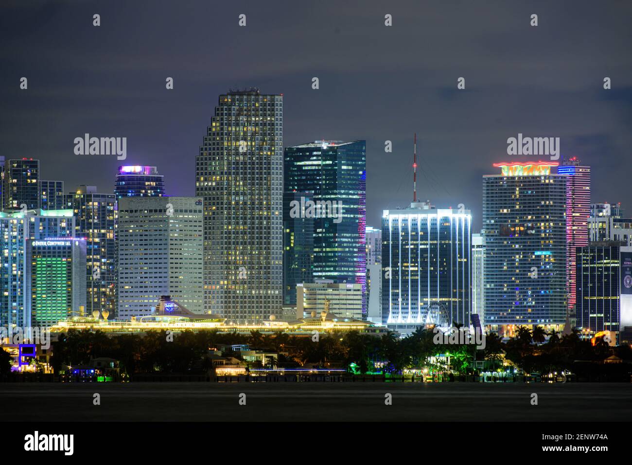 Miami. Skyline city miami lighting lights sea ocean sunset night ...