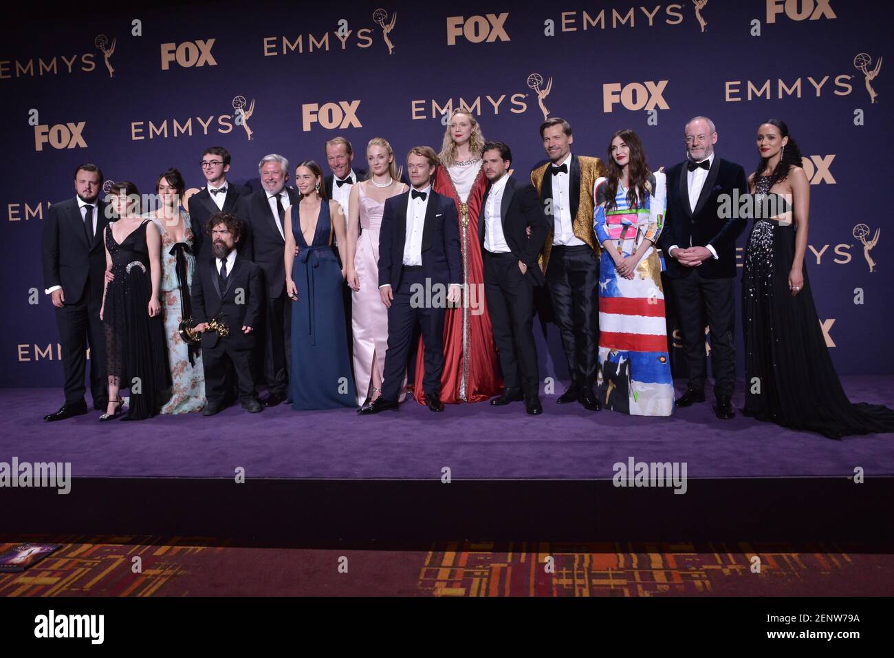 The cast of Game of Thrones poses in the press room at the 71st ...