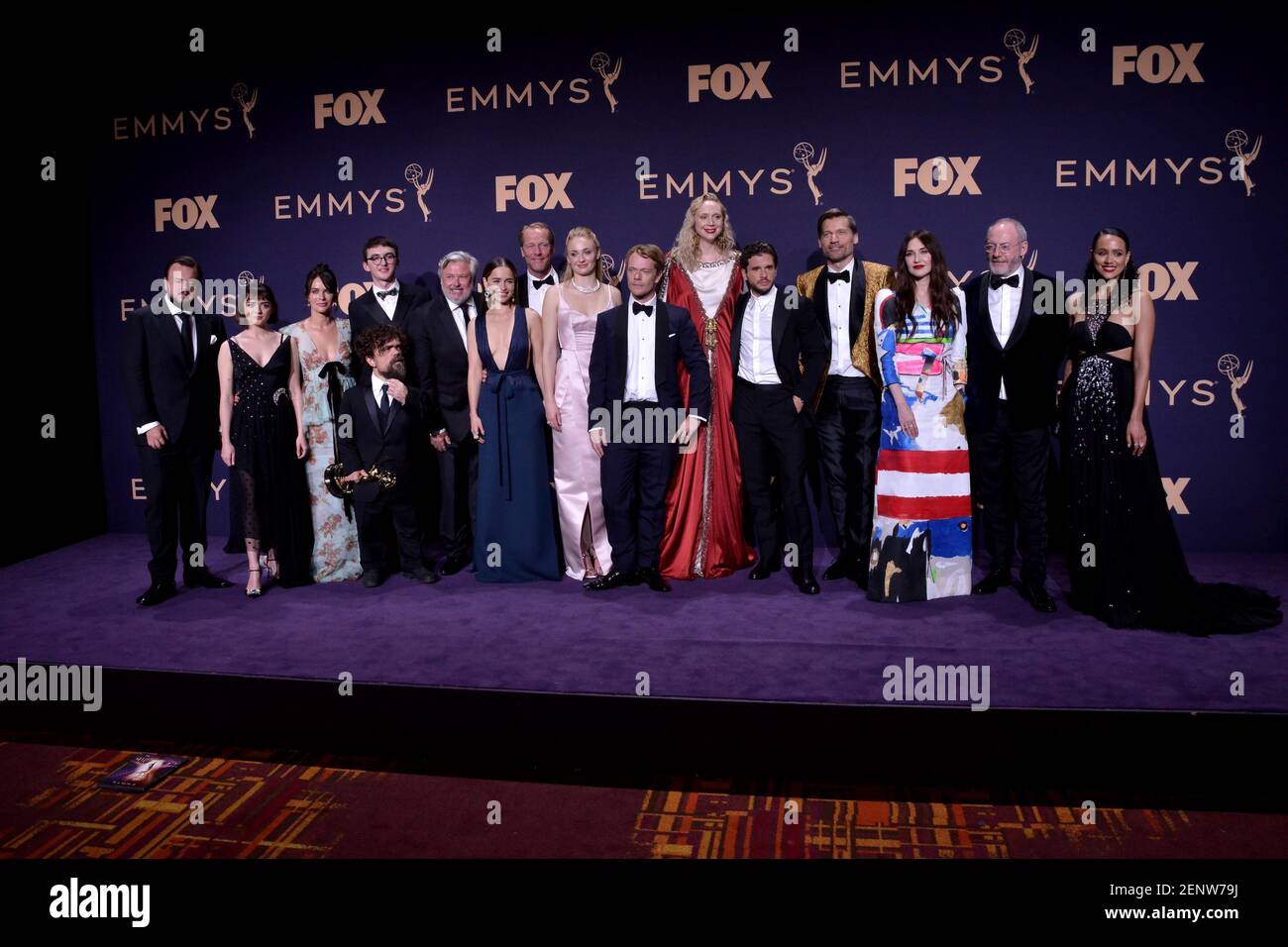 The cast of Game of Thrones poses in the press room at the 71st ...