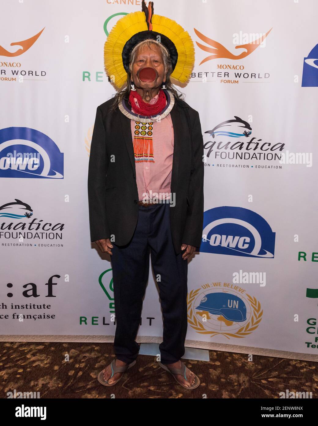 Chief Raoni Metuktire, award winner of the Colombe D'Or and Nobel Peace ...