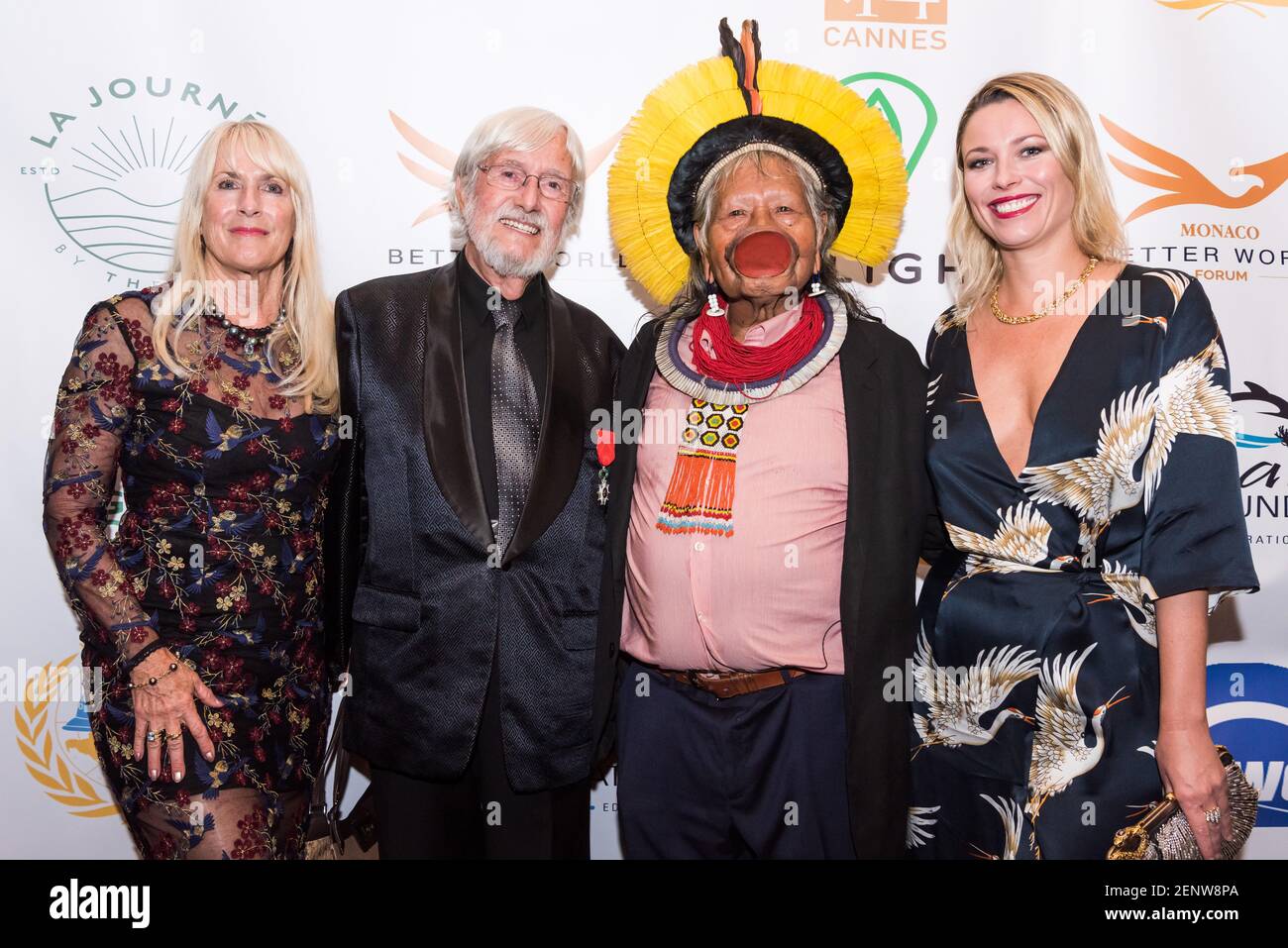 Jean-Michel Cousteau (middle) with wife Nancy Marr and Chief Raoni ...
