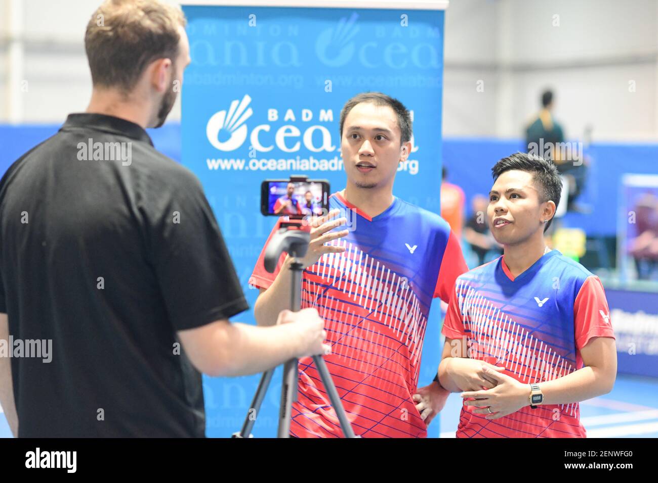 Peter Gabriel Magnaye and Thea Marie Pomar (Philippines) seen giving an interview during the ...