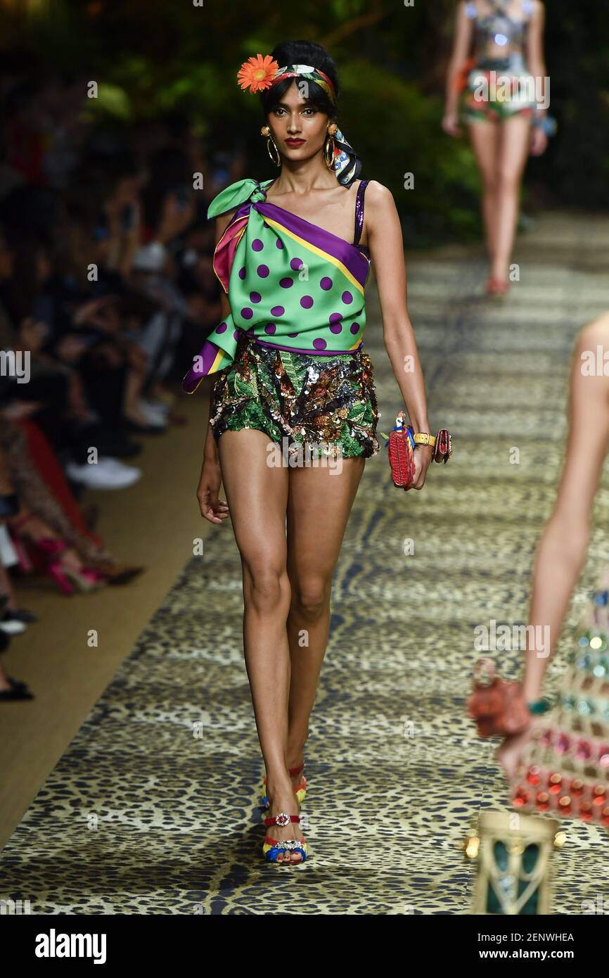 Model Varsha Gopal walking on the runway Dolce Gabbana Fashion Show ...