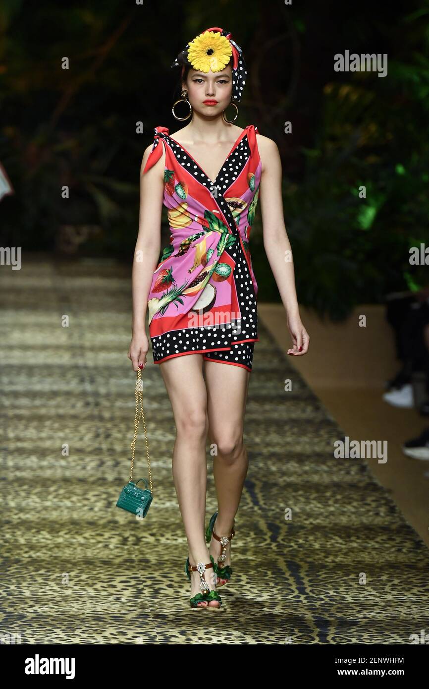 Model Lisa Han walking on the runway Dolce Gabbana Fashion Show during ...