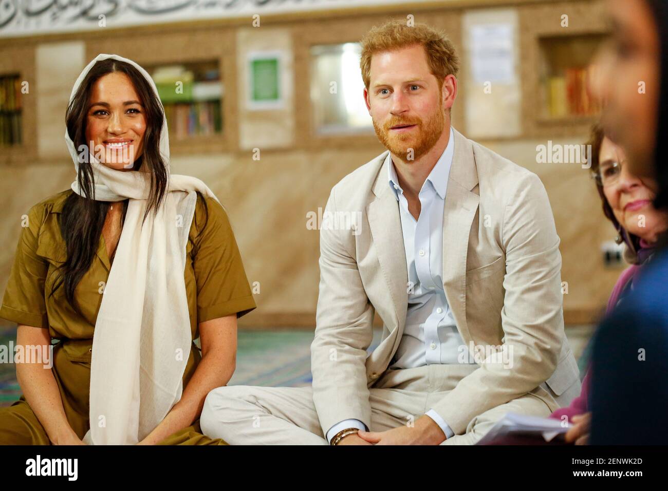 Prince Harry and Meghan Duchess of Sussex during a visit to Auwal Mosque, the oldest mosque in ...