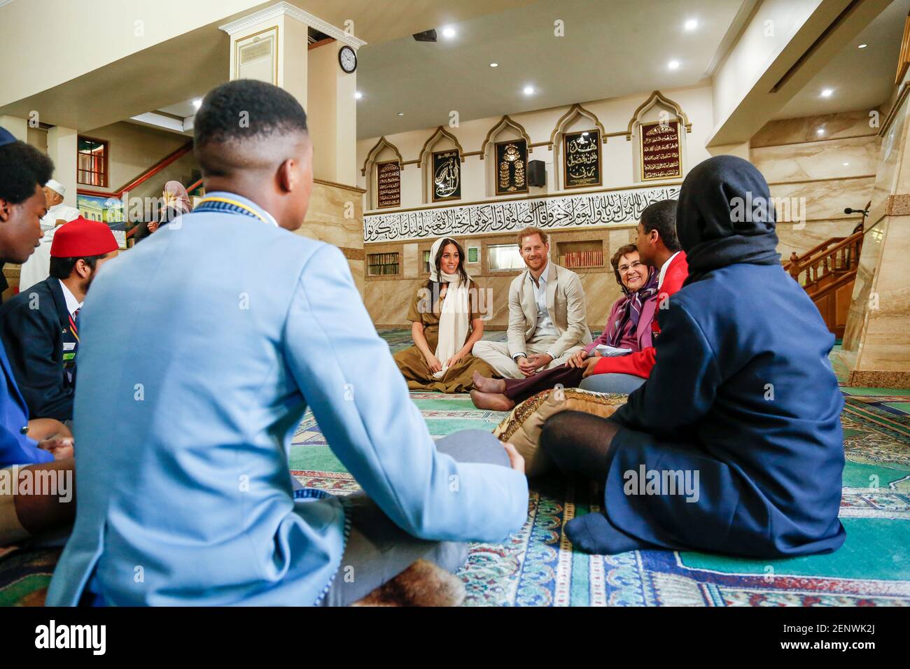 Prince Harry and Meghan Duchess of Sussex during a visit to Auwal Mosque, the oldest mosque in ...