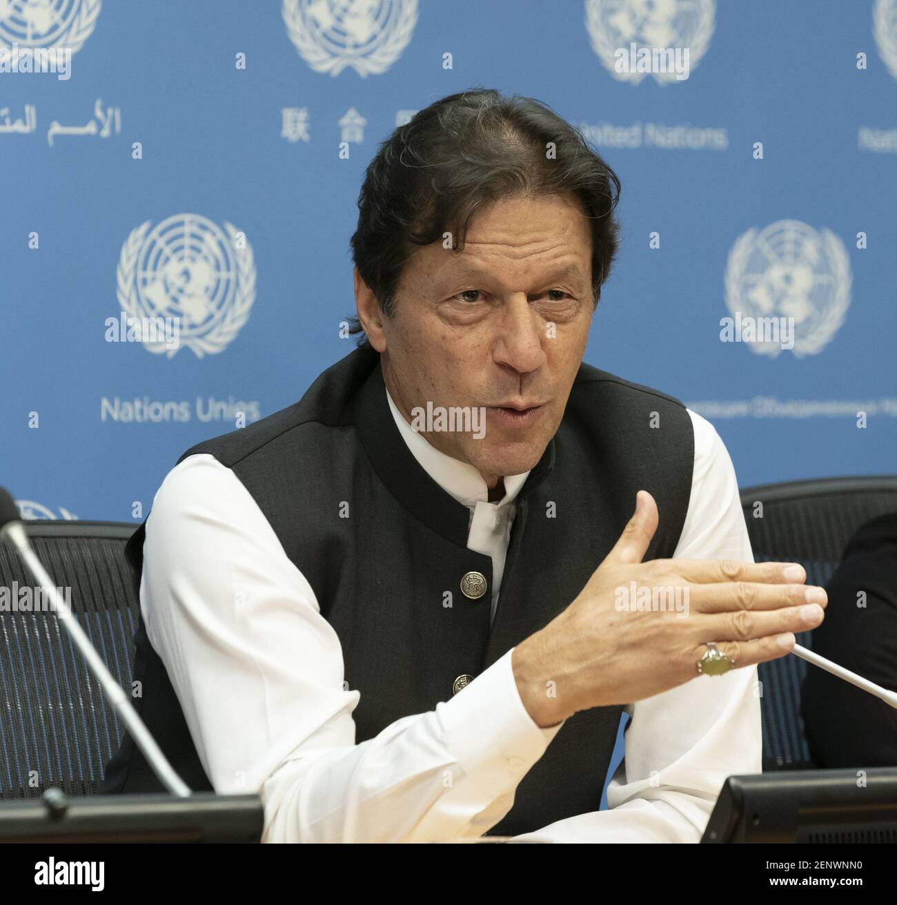 Prime Minister of Pakistan Imran Khan conducts press briefing during ...