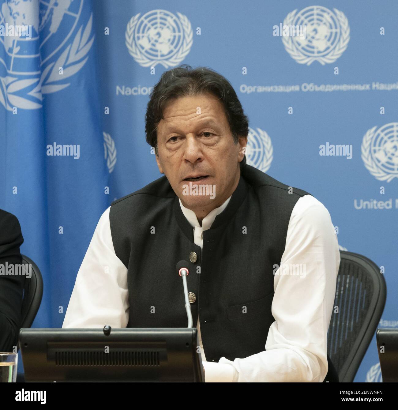 Prime Minister of Pakistan Imran Khan conducts press briefing during ...