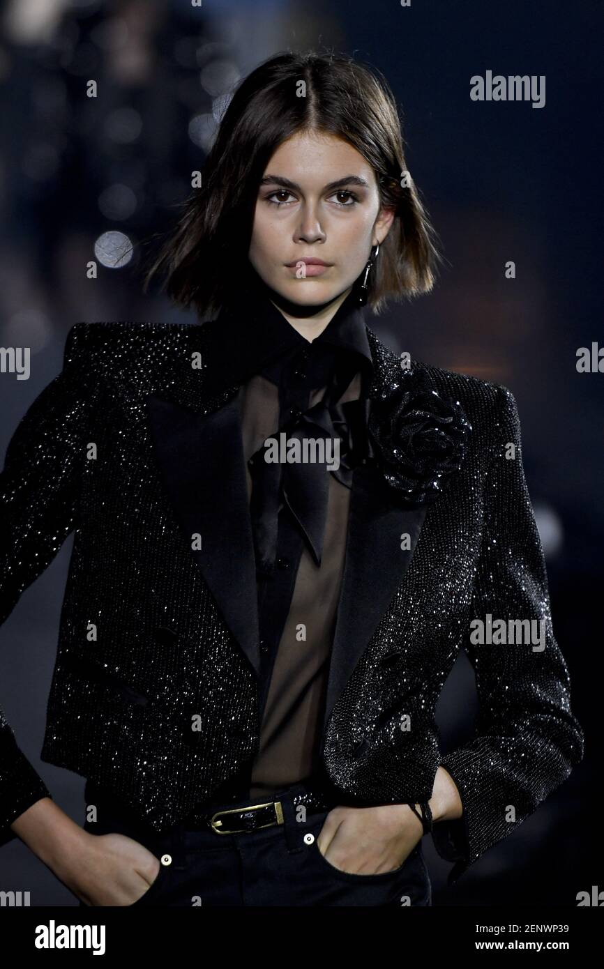 Model Kaia Gerber walking on the runway during the Yves Saint Laurent ...