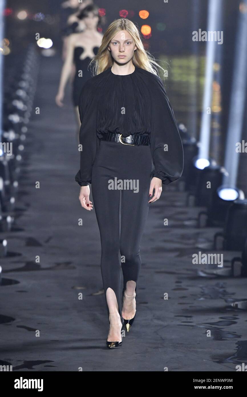 Model walking on the runway during the Yves Saint Laurent Ready to Wear ...