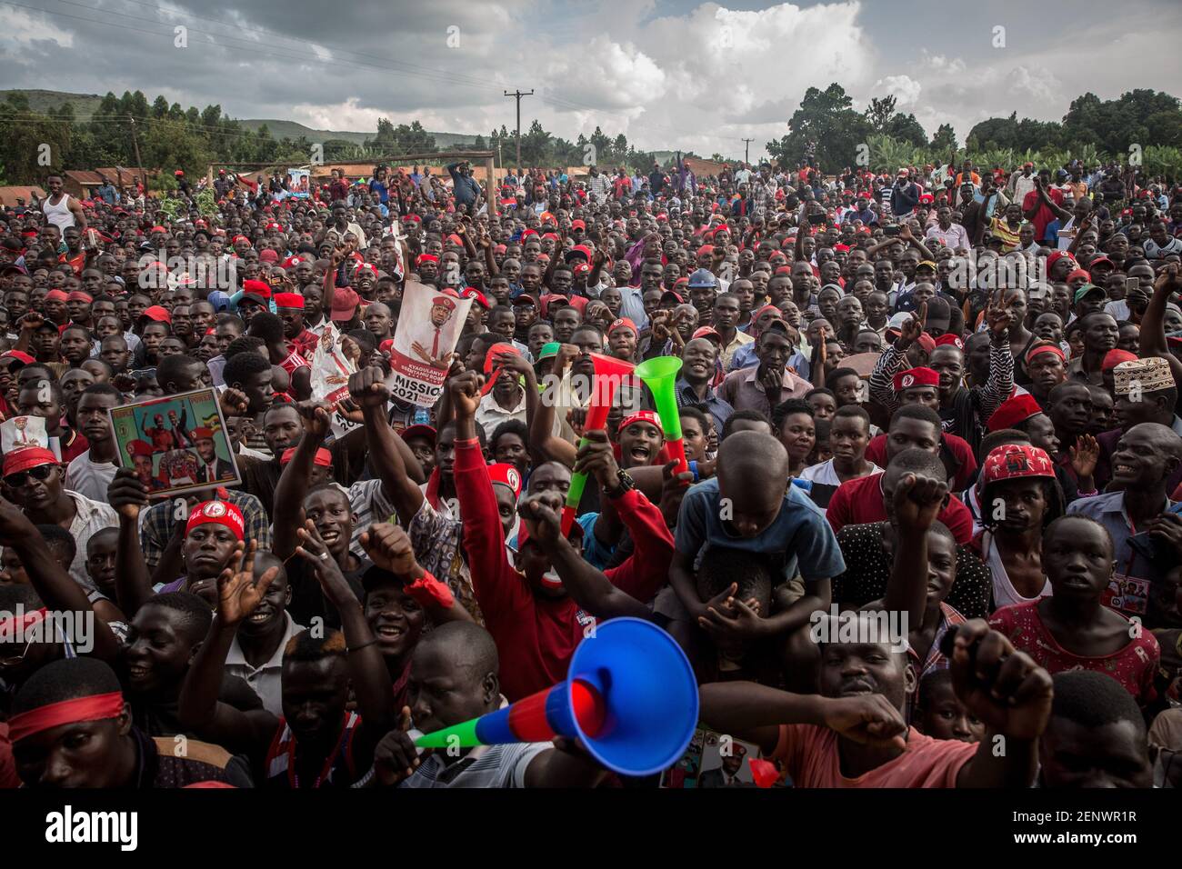Supporters of Bobi Wine and the "people power" opposition movement seen ...