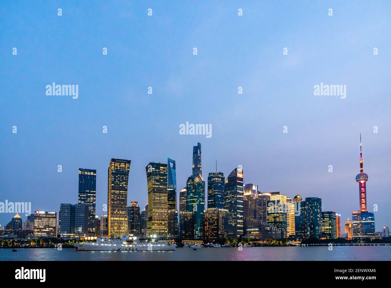 Shanghai ,CHINA-High-rise buildings along the riverfront are ...