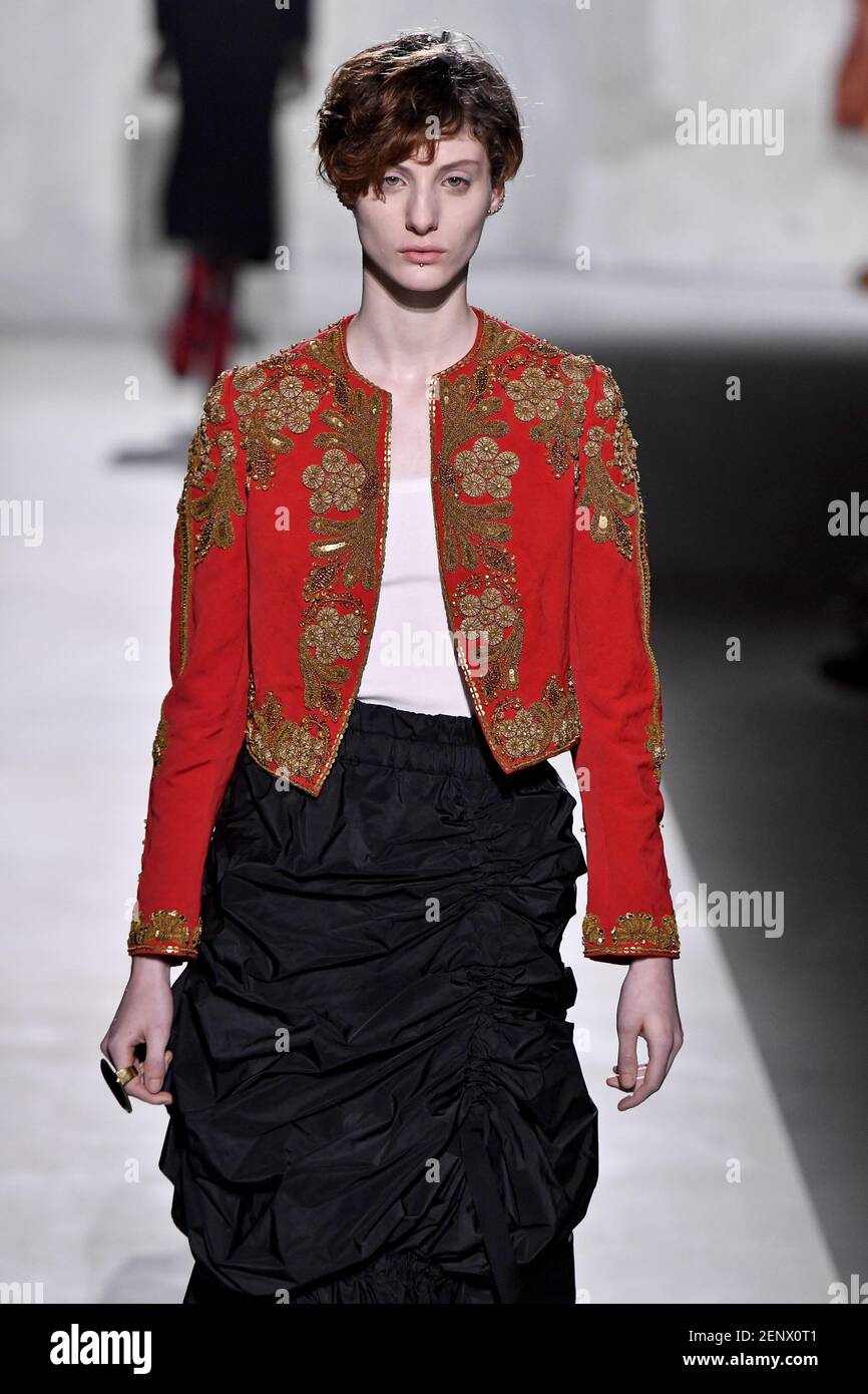 Model Bo Gebruers walking on the runway during the Dries van Noten ...