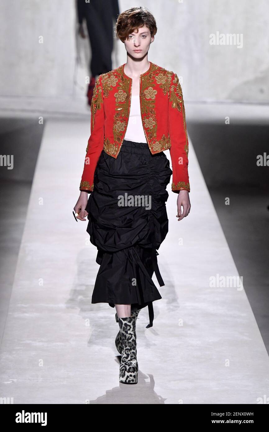 Model Bo Gebruers walking on the runway during the Dries van Noten ...