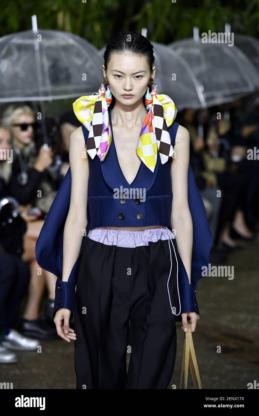 Model He Cong walking on the runway during the Lanvin Ready to Wear ...