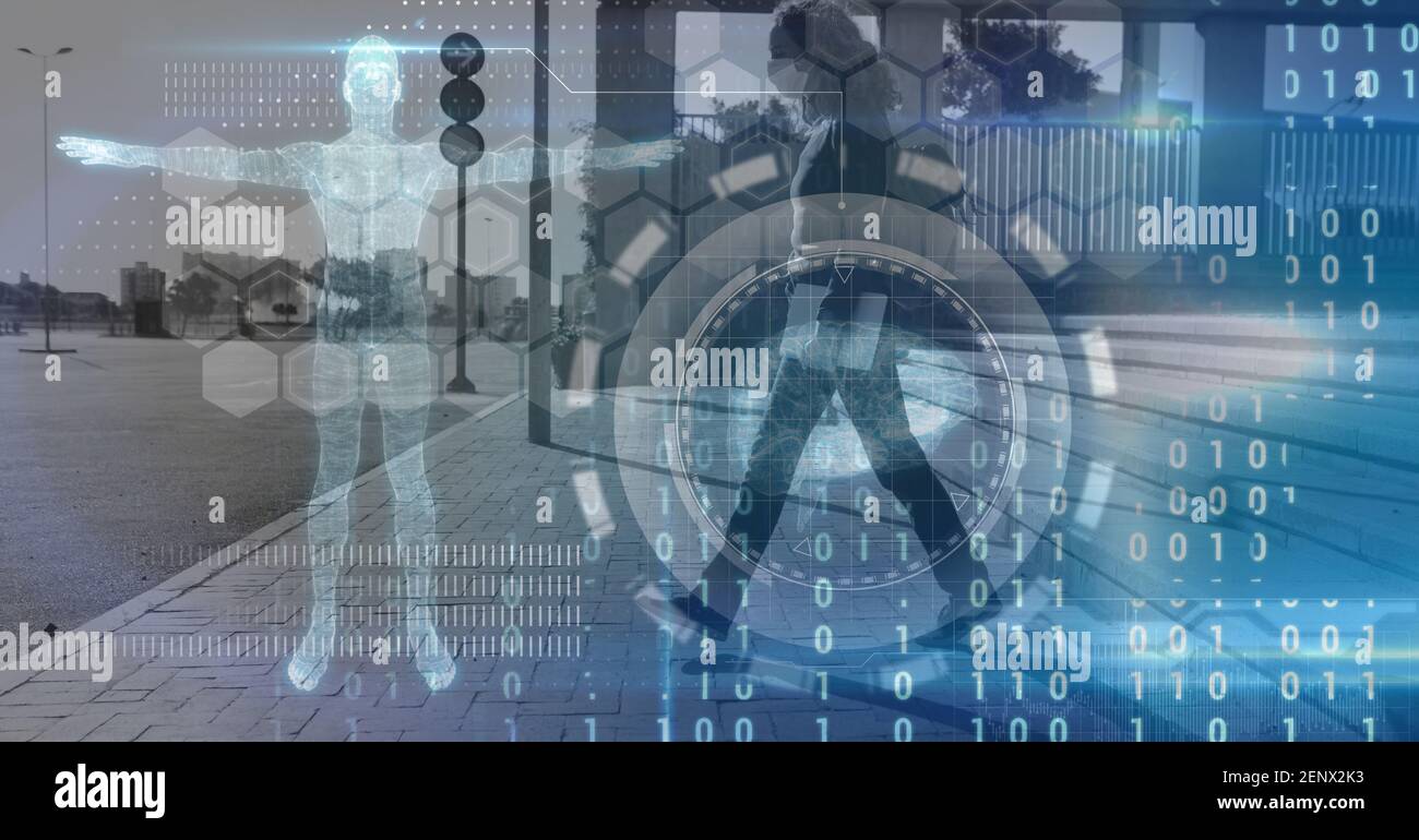 Digital illustration of a human body and human brain 3D models over ...