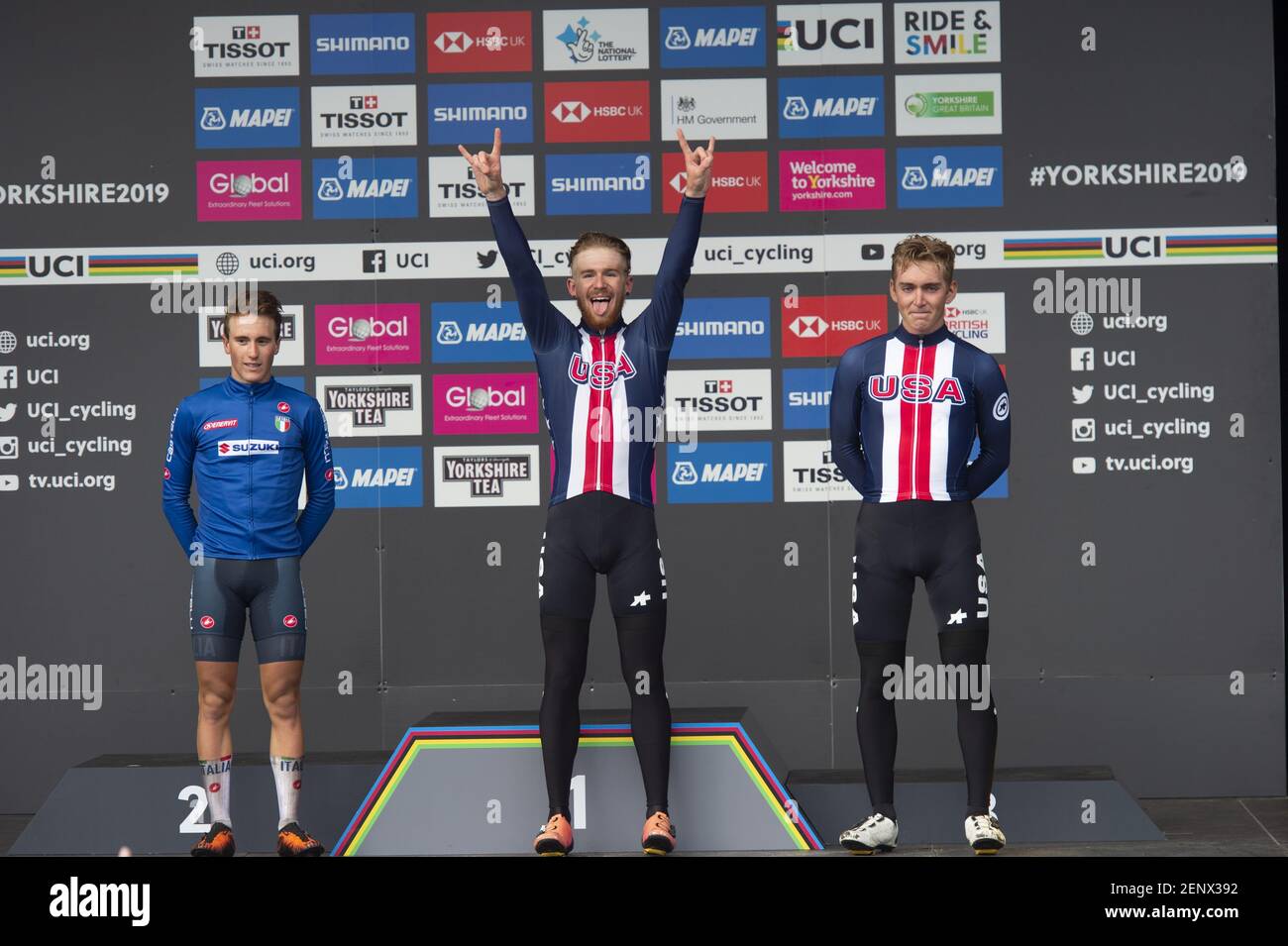 Junior Men’s Road Race Podium (L-R) Alessio Martinelli-2nd, Quinn ...