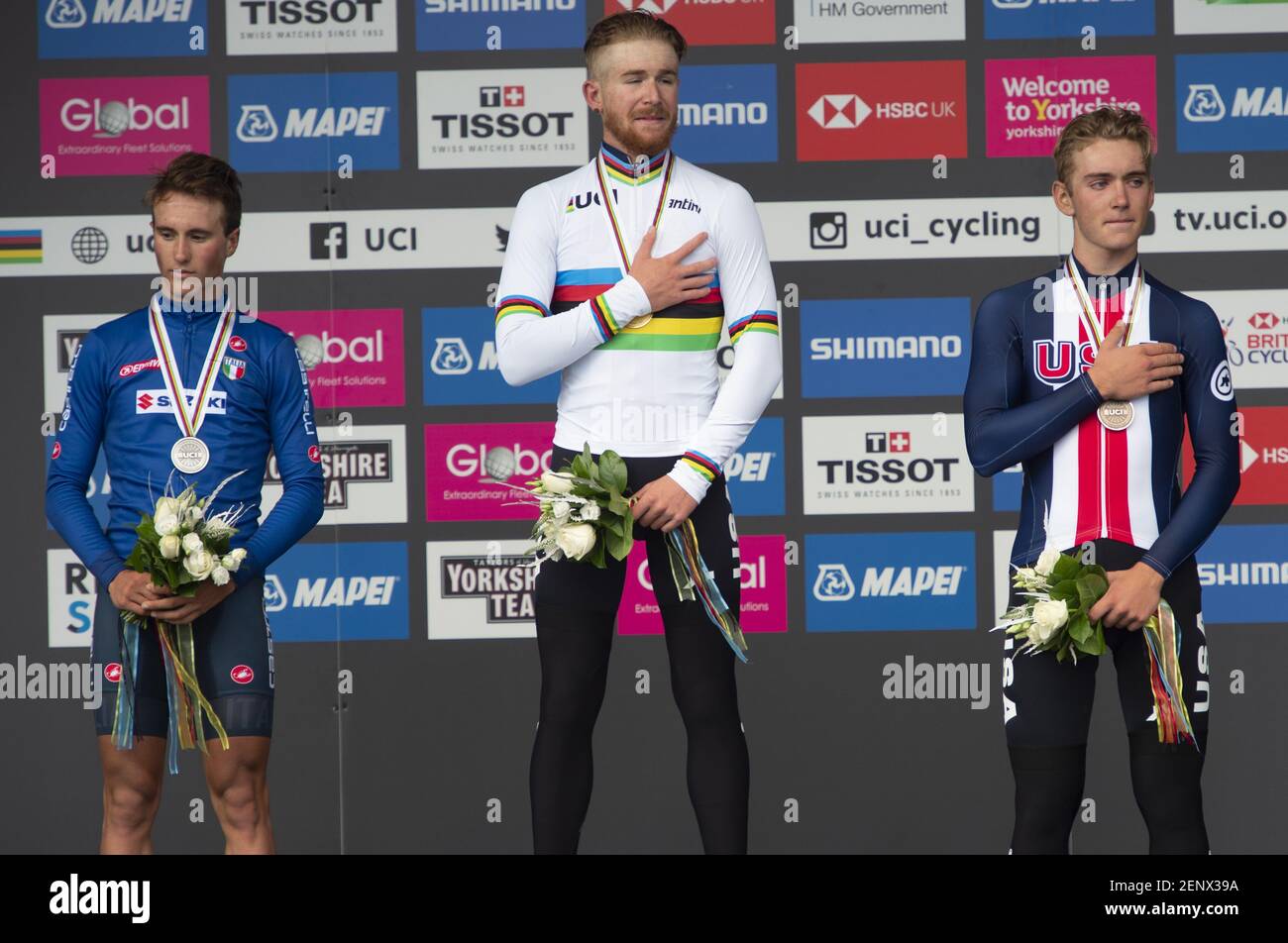 Junior Men’s Road Race Podium (L-R) Alessio Martinelli-2nd, Quinn ...