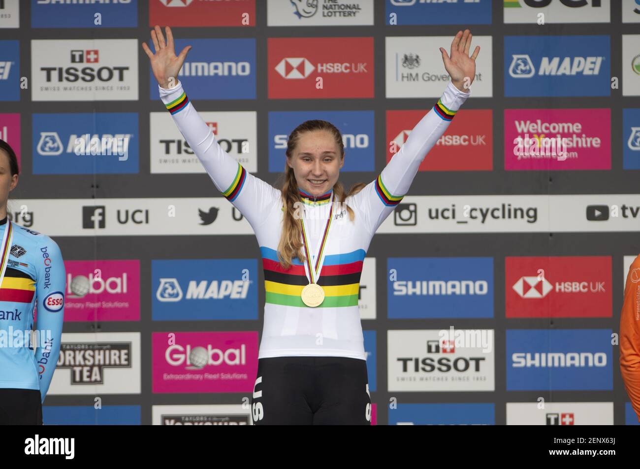 Megan Jastrab of USA on podium, winner of the Junior Women’s Road Race ...