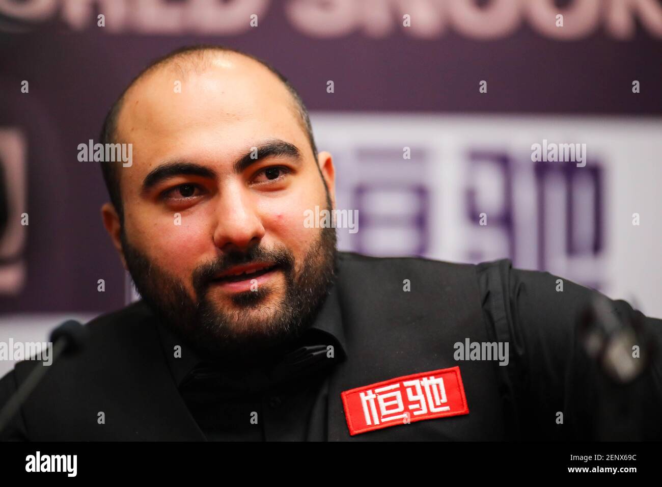 Hossein Vafaei of Iran attends the press conference after defeating Joe ...