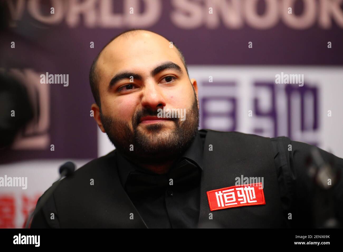 Hossein Vafaei of Iran attends the press conference after defeating Joe ...