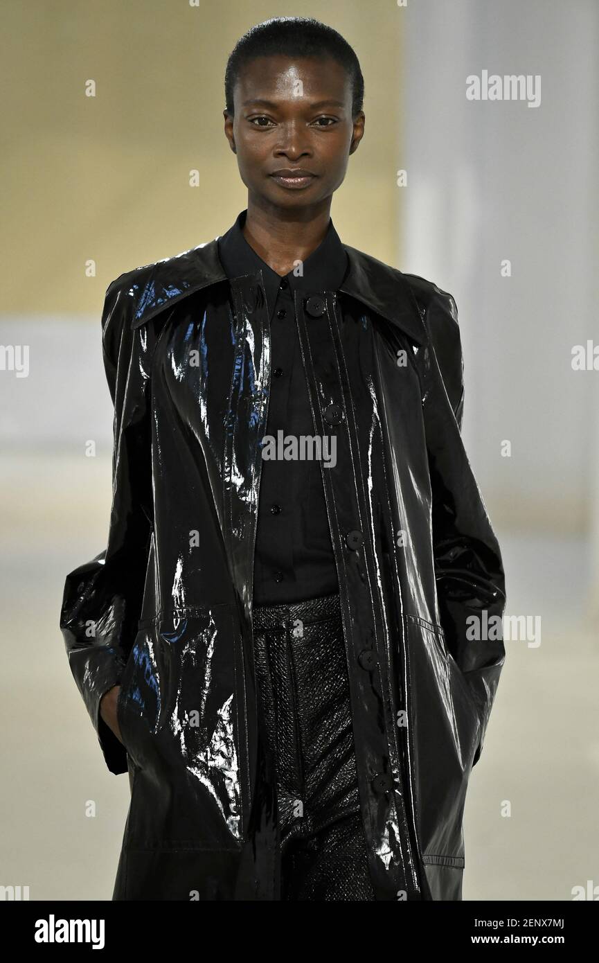 Model Eli Bauer walking on the runway during the Christophe Lemaire ...