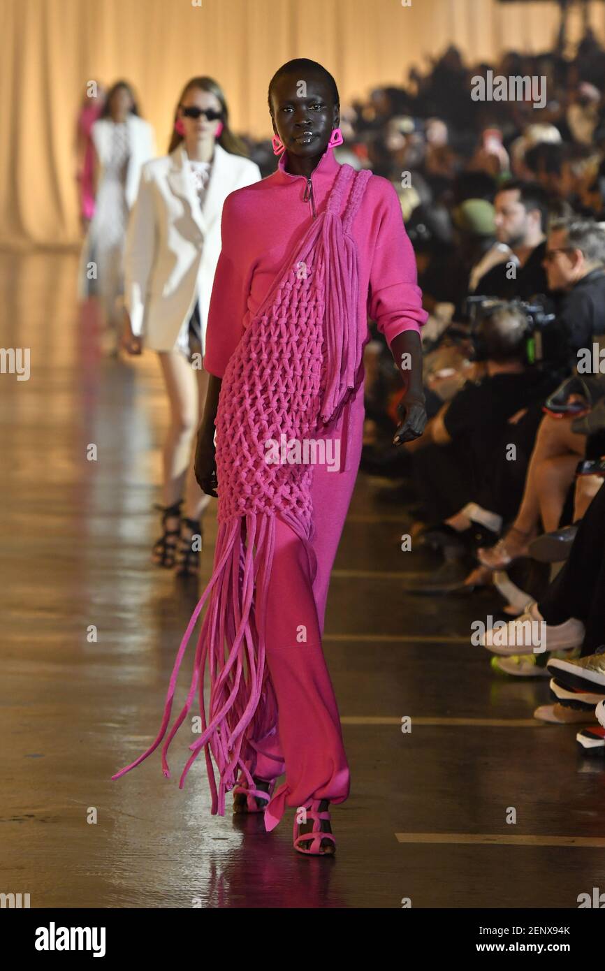 Model Alek Wek walking on the runway during the Off-White Ready to Wear ...