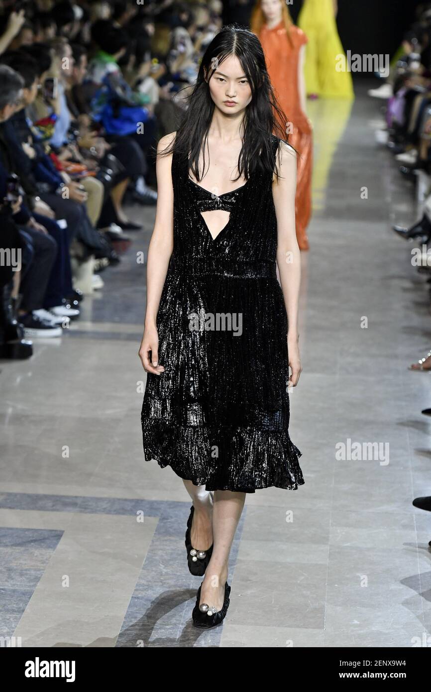 Model He Cong walking on the runway during the Rochas Ready to Wear ...