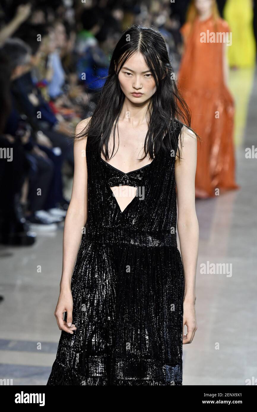 Model He Cong walking on the runway during the Rochas Ready to Wear ...