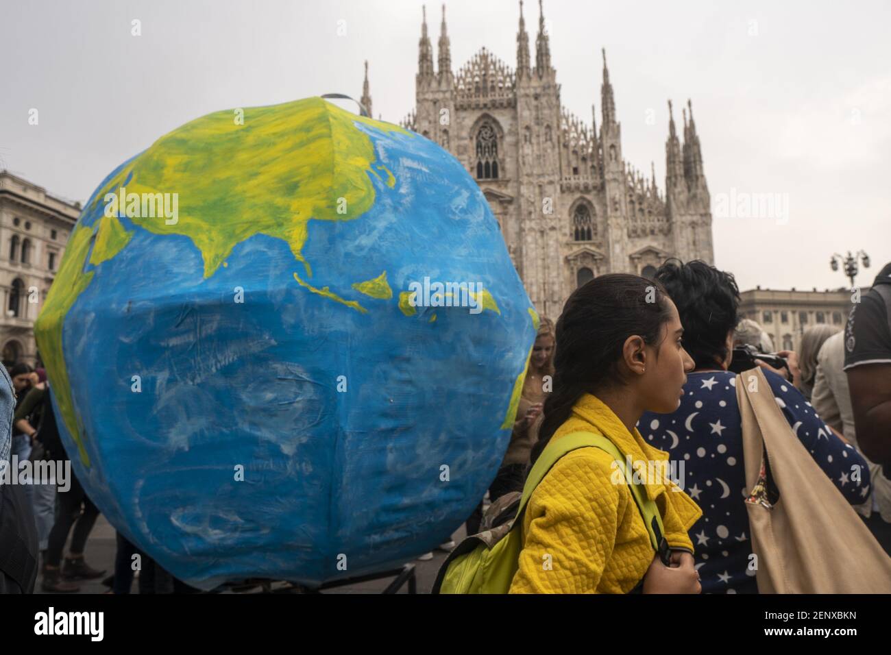 A replica of planet earth during the protest. Students from High school ...