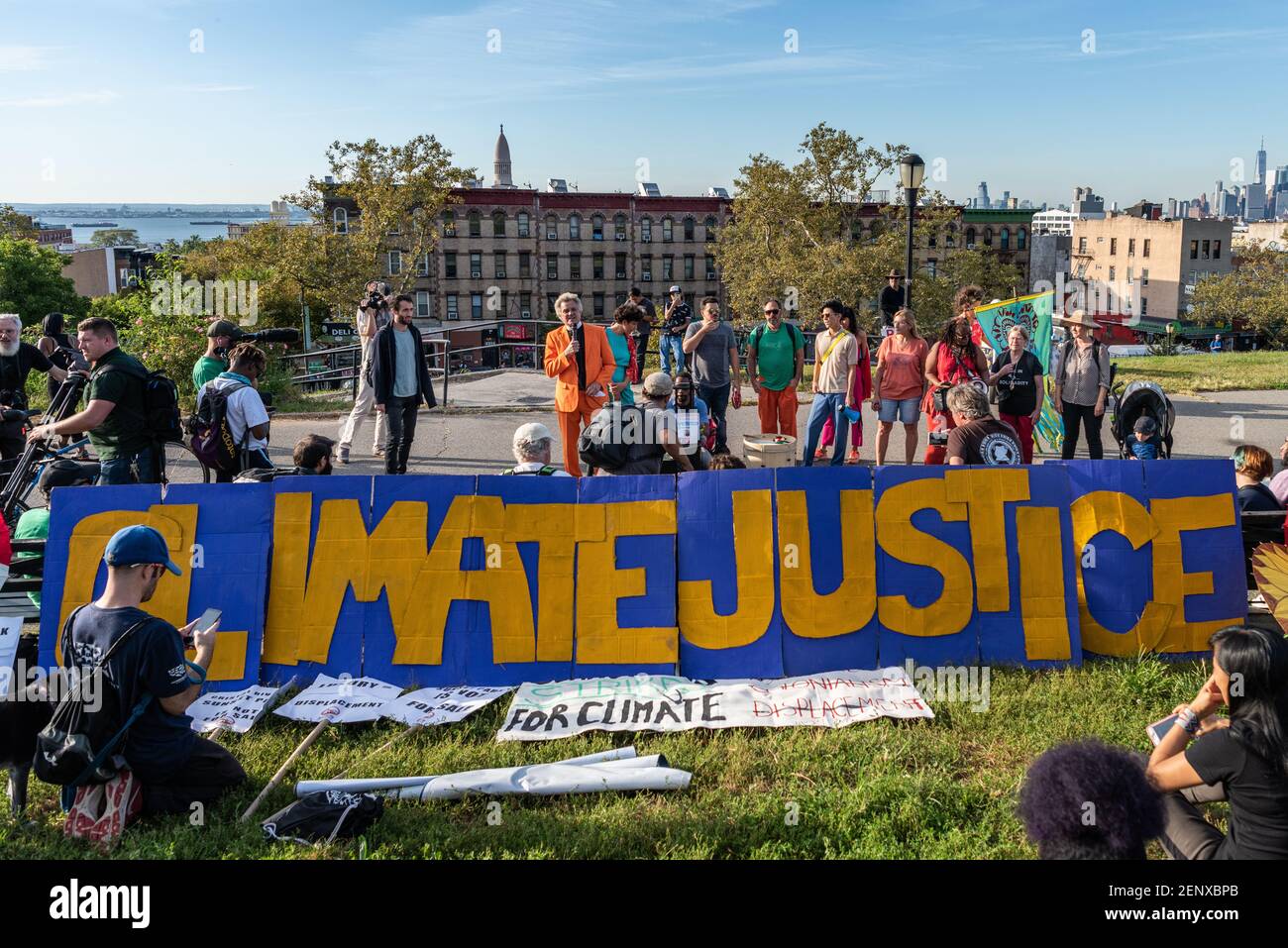 Giant climate justice banner on display at the Earth Strike NYC event ...