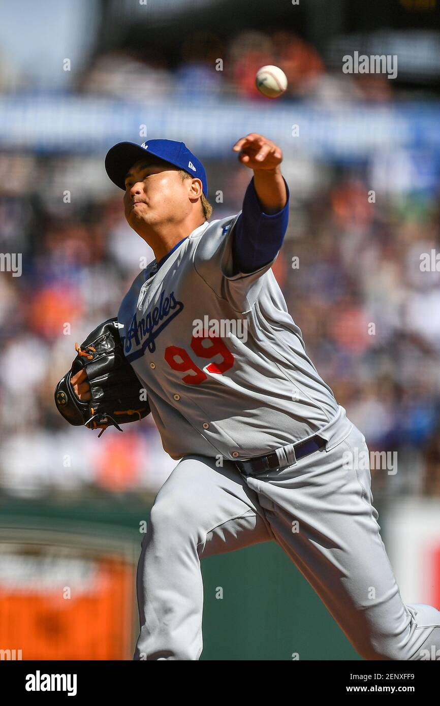 September 28, 2019: Los Angeles Dodgers starting pitcher Hyun-Jin Ryu ...