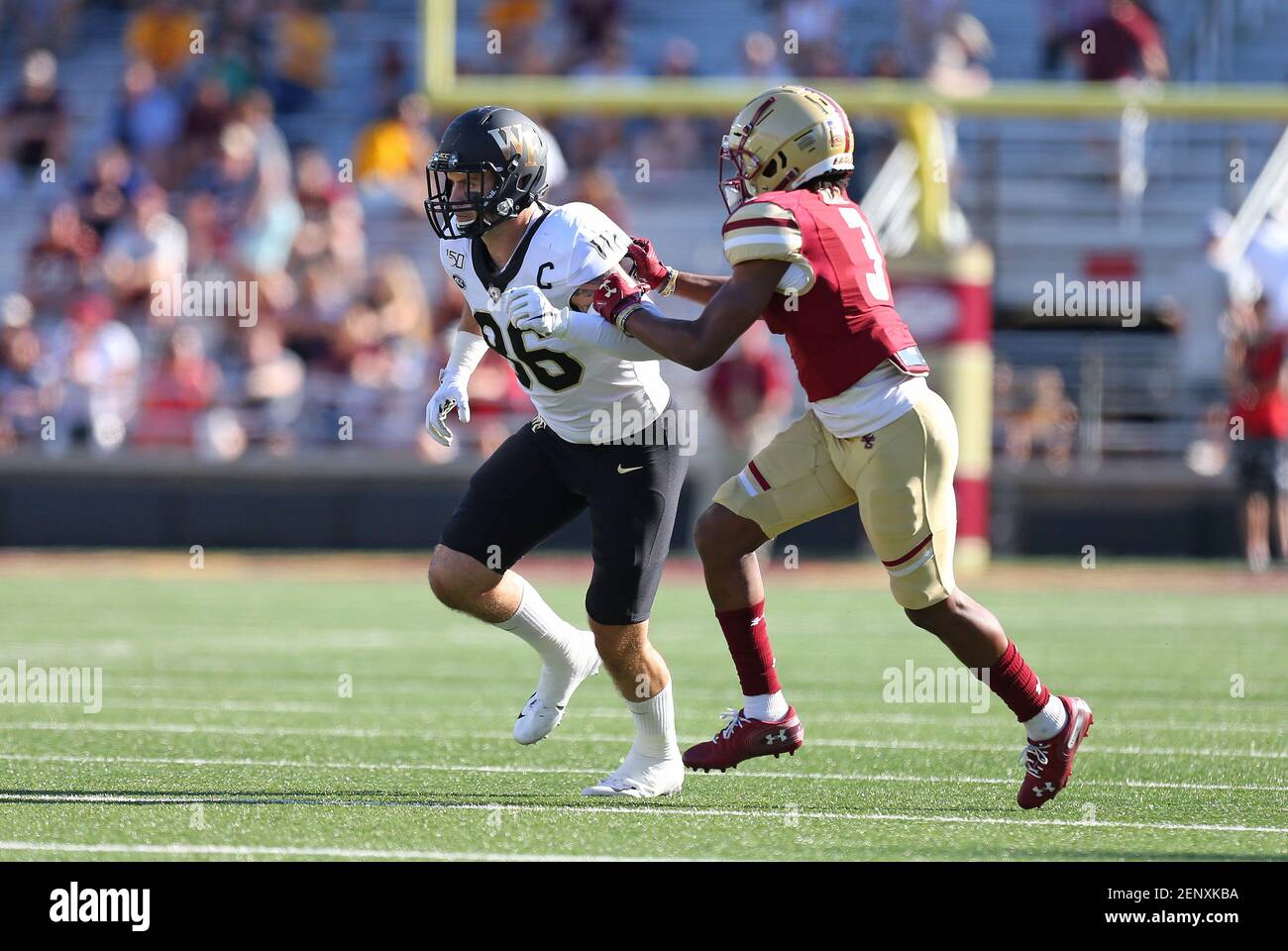 September 28, 2019; Chestnut Hill, MA, USA; Wake Forest Demon Deacons ...