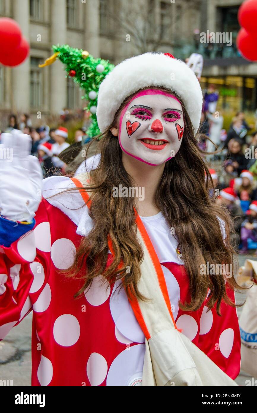 Happy female clown in celebration of the 109th edition of the Santa ...