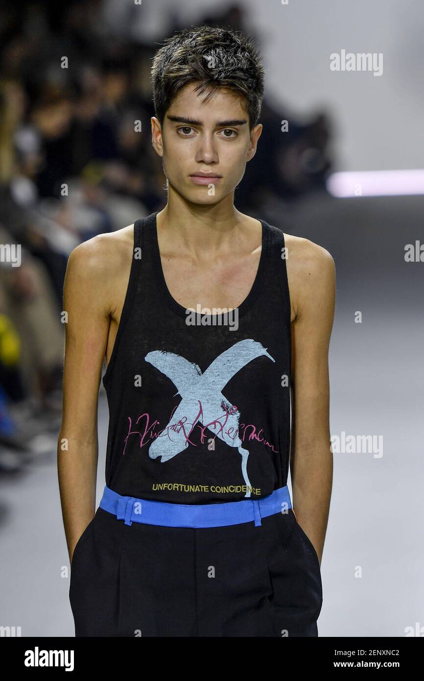 Model Anna Herrera walking on the runway during the Haider Ackermann ...